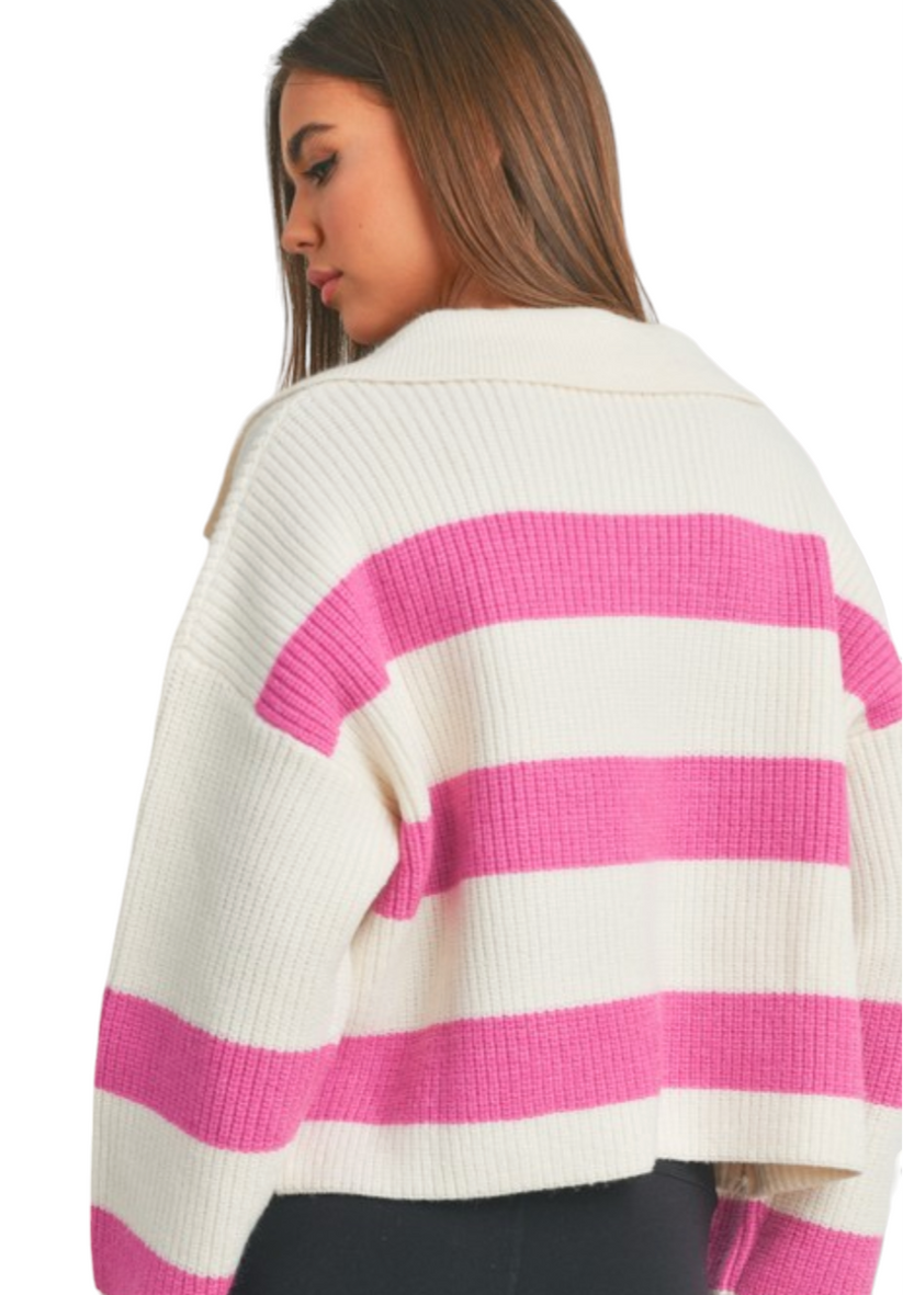 Bryce Cozy Stripe Oversized Sweater with Chic Wide Collar – Preppy ...
