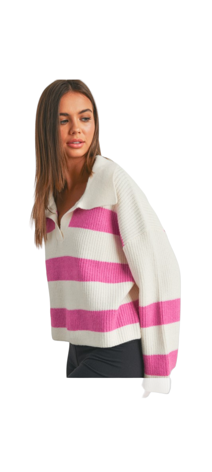 Bryce Cozy Stripe Oversized Sweater with Chic Wide Collar – Preppy ...