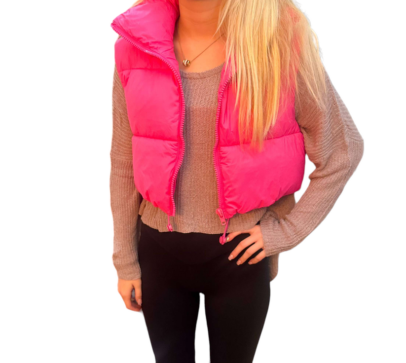 Chic Magenta Cropped Puffer Vest – Preppy Palette Boutique