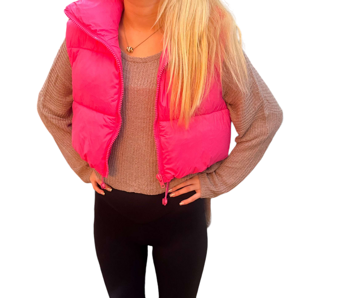 Chic Magenta Cropped Puffer Vest – Preppy Palette Boutique