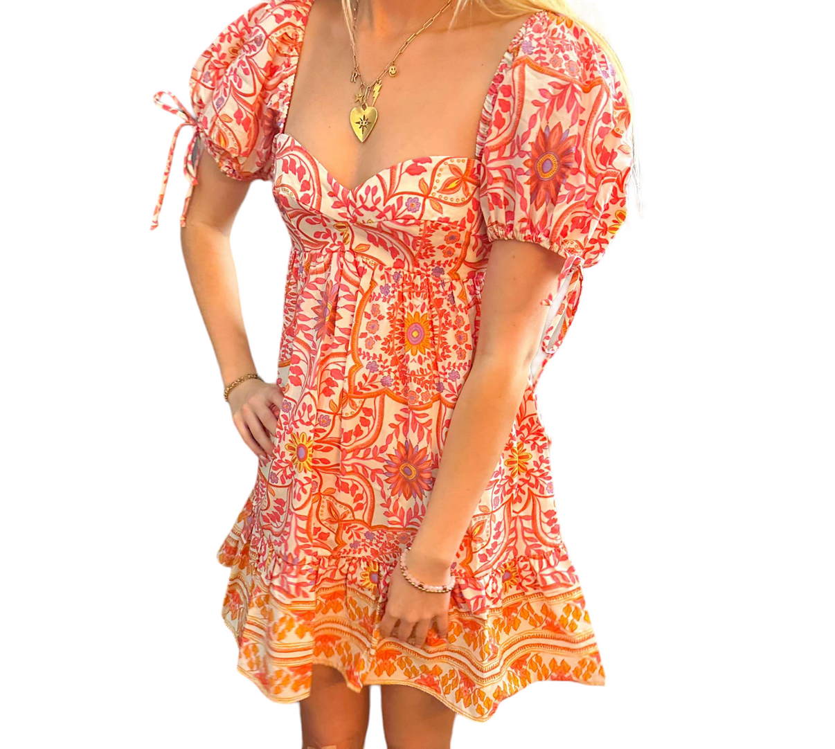 Floral Fiesta Babydoll Dress in Orange & Pink – Preppy Palette Boutique